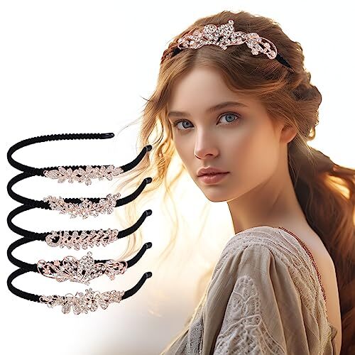 Women Hairbands, 5 Pack Crystal Headbands, Fashion Rhinestone Metal ...