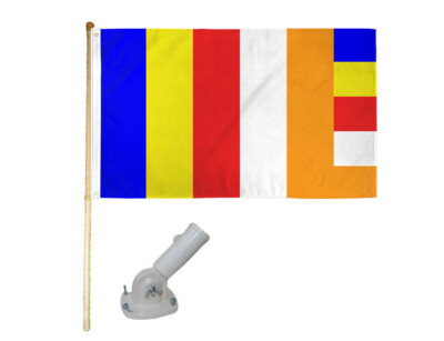 5' Wooden Flag Pole Kit W/ Nylon White Bracket 3x5 Buddhist Buddhism ...