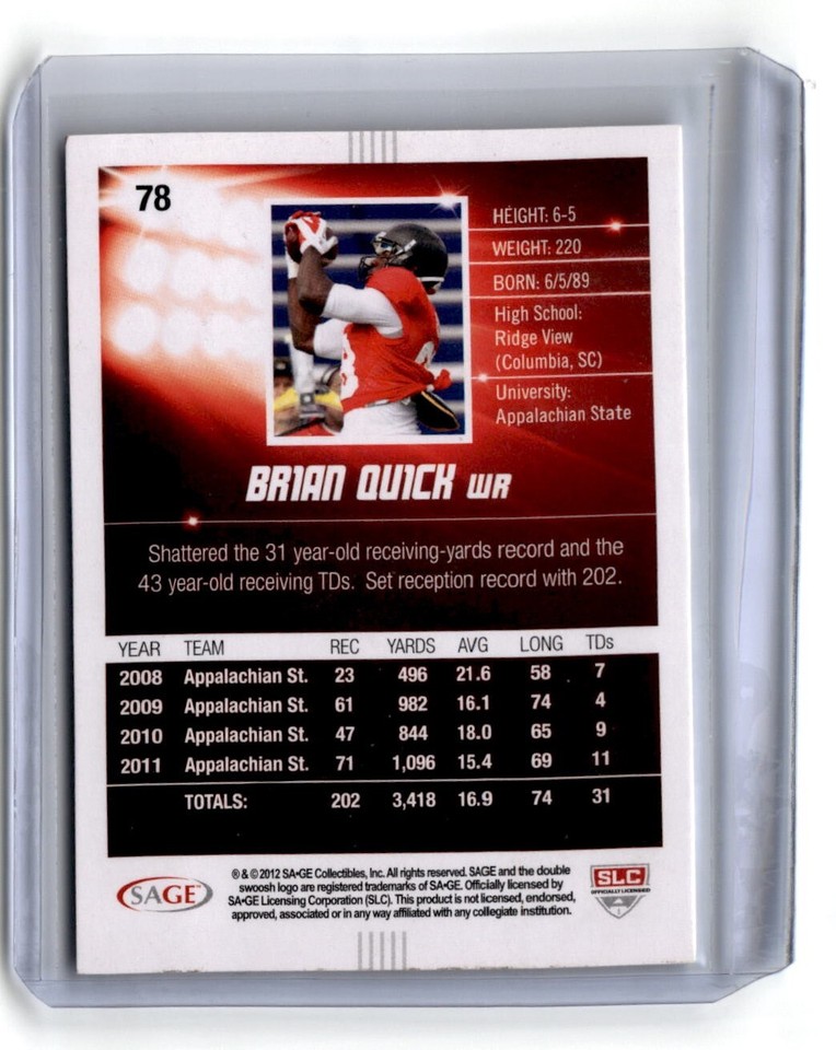 2012 SAGE HIT #78 Brian Quick | eBay