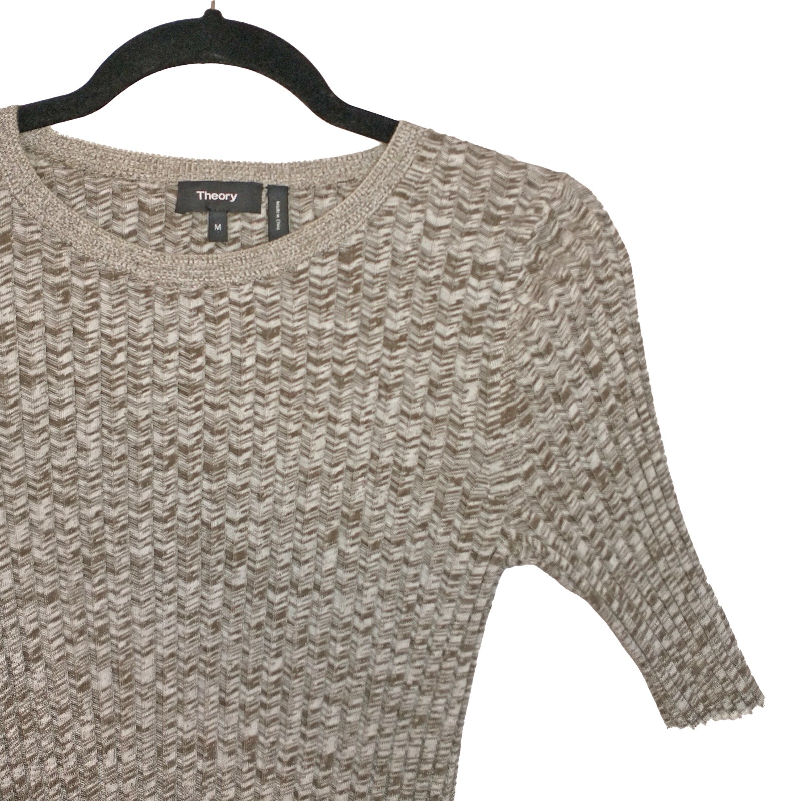 Theory Olive Green & White Marl Rib Short Sleeve Crew… - Gem