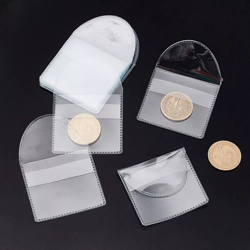 100PCS 2x2Inch Clear Single Pocket Plastic Coin Sleeves Coin Pouches ...