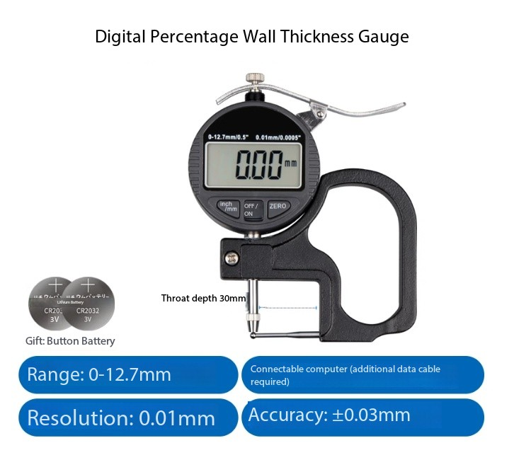 Digital Display Pipe Thickness Gauge, High-precision Micrometer ...