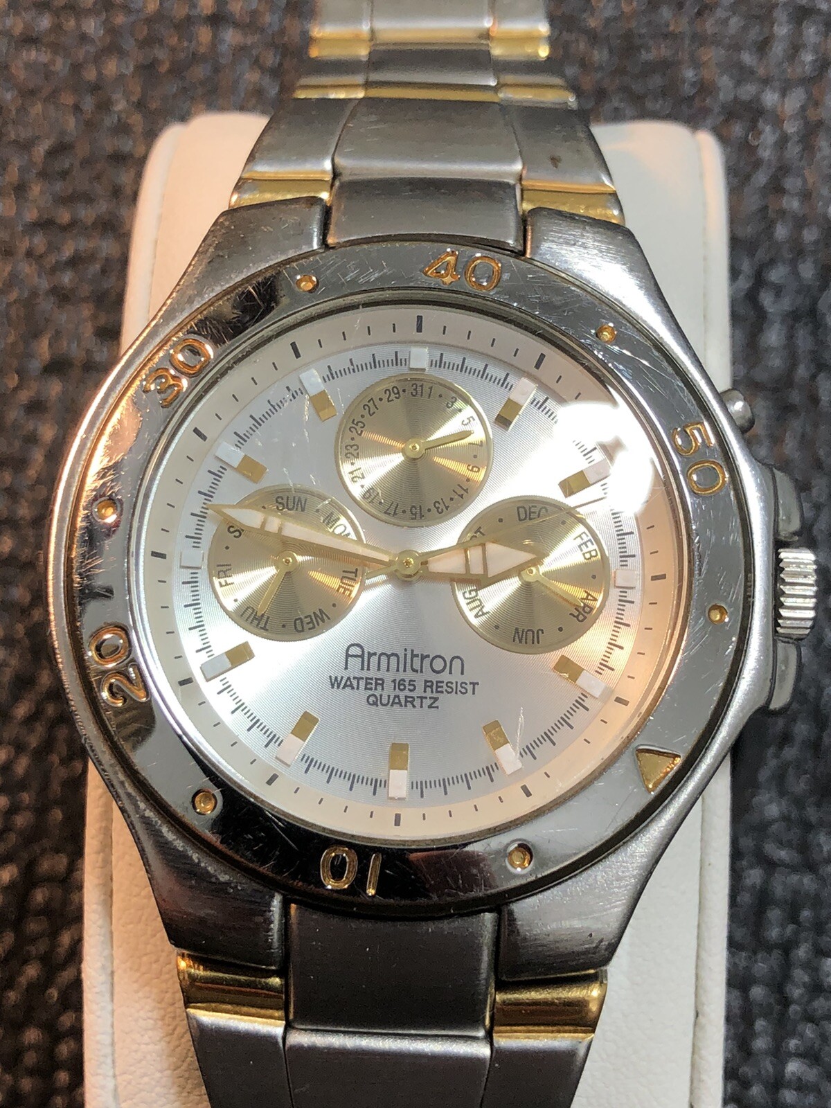 Armitron Mens Watch 165ft WR Stainless Rotating Bezel Day/Date/Month ...