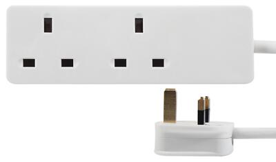 2 Gang Mains Power Socket Extension Lead 1M 2M, 3M, 5M, 7.5 10 15 20 ...