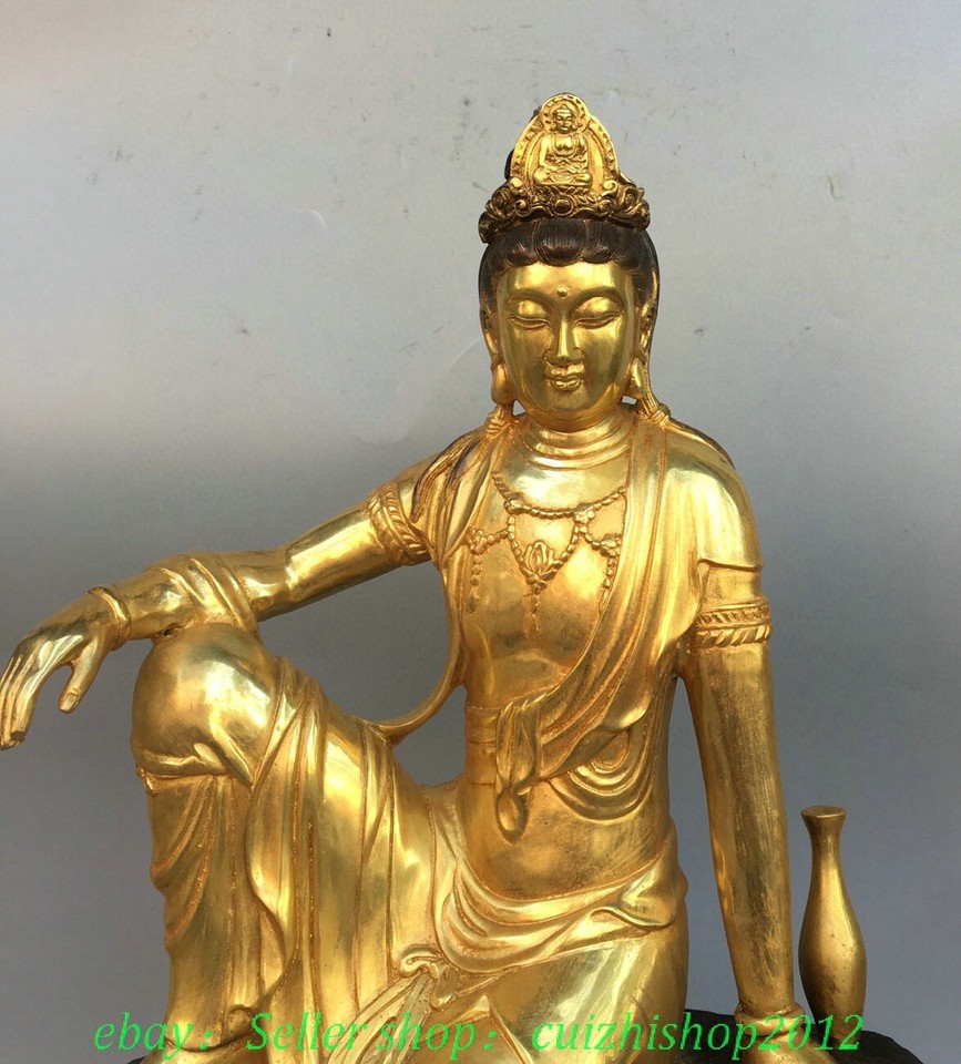 Old Pure Bronze Gilt Sit Hill Kwan-yin Guan Yin Boddhisattva Buddha ...