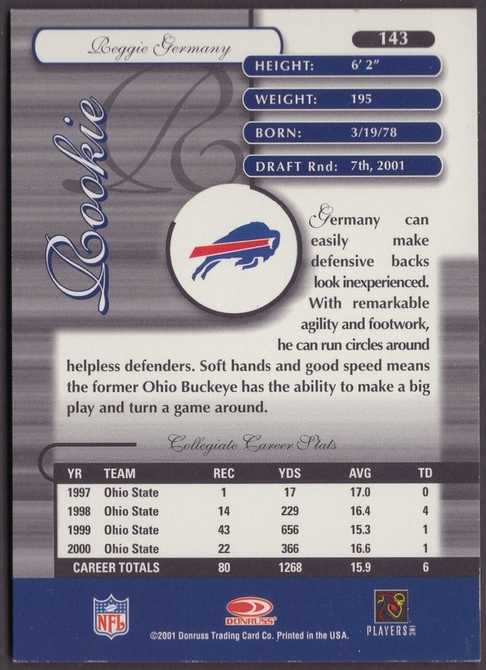 2001 Donruss Elite #143 Reggie Germany RC /250 | NM-MT | Buffalo Bills ...