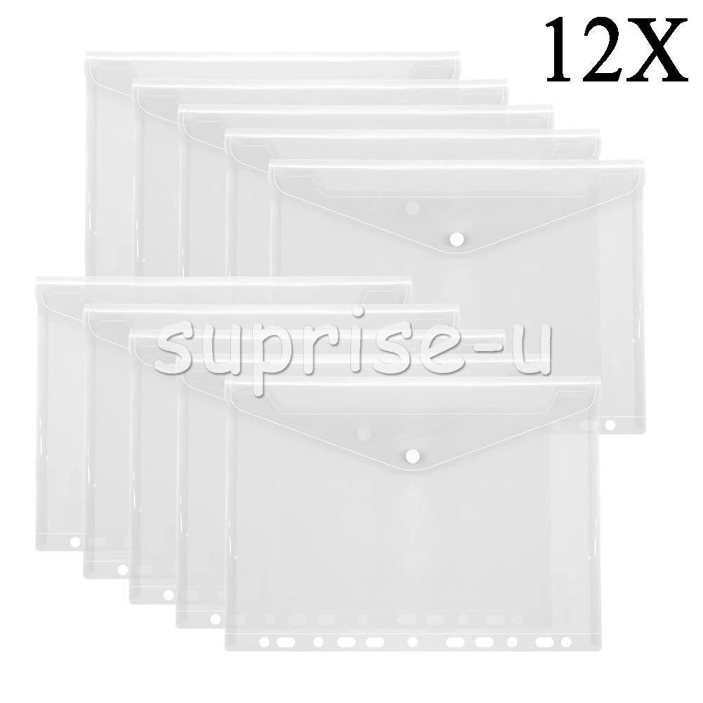 12X A4 PLASTIC STUD PUNCHED DOCUMENT WALLETS FOLDERS POPPERS RING ...