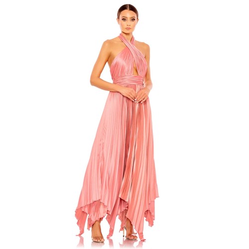 Mac Duggal 11302 Rose Pink Pleated Halter Neck Asymmetrical Hem Gown 2 ...