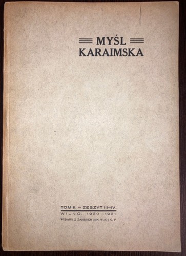 Mysl Karaimska 1930-1931 Tom II No: III-IV Karaim Turkic Karaite Jews ...