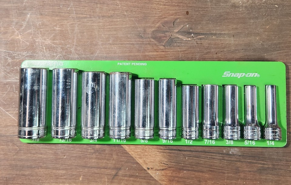 Vintage Snap-on 12 Point 3/8 Drive Deep Socket Set 11 Piece Green ...