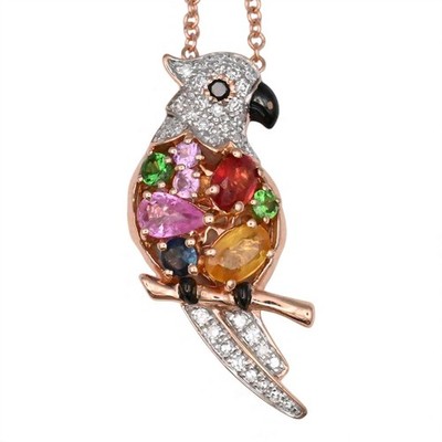 VINTAGE DESIGNER EFFY RAINBOW SAPPHIRE DIAMOND PARROT PENDANT 14K ROSE ...