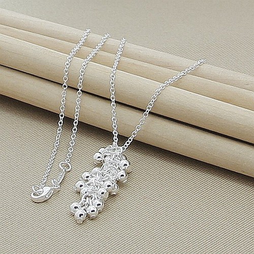 925 Sterling Silver Frosted Grape Beads Pendant Necklace Chain ...