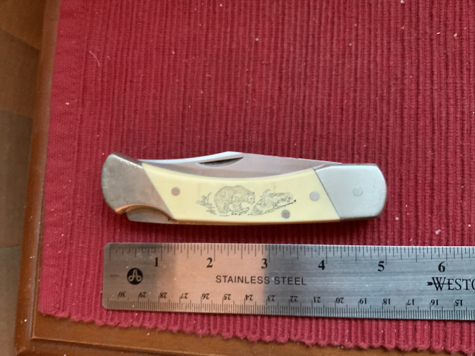 Schrade USA Scrimshaw Lockblade Knife, LB 7 size SC705 Bear And Fish | eBay