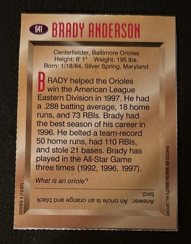 1997 Sports Illustrated For Kids SIFK Brady Anderson Baseball Card #641 ...