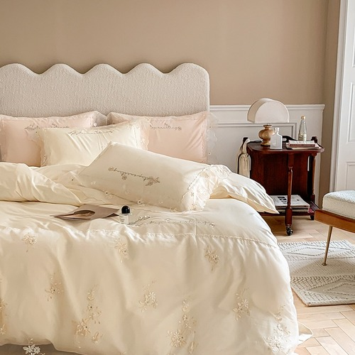 100s Egyptian Cotton Romantic French Wedding Bedding Set Lace Flower
