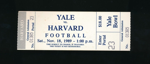 Nov 18 1989 Yale vs Harvard ticket 37-20 Harvard upsets Yale very rare ...