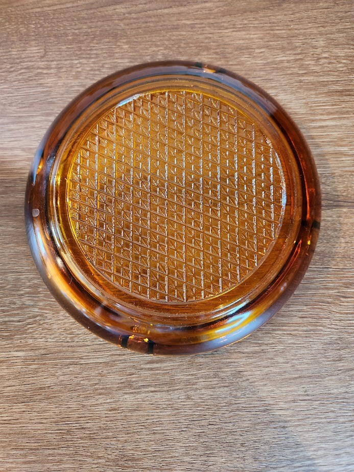 Vintage Amber Glass Round Cigar Cigarette Ashtray Mid Century Diamond ...