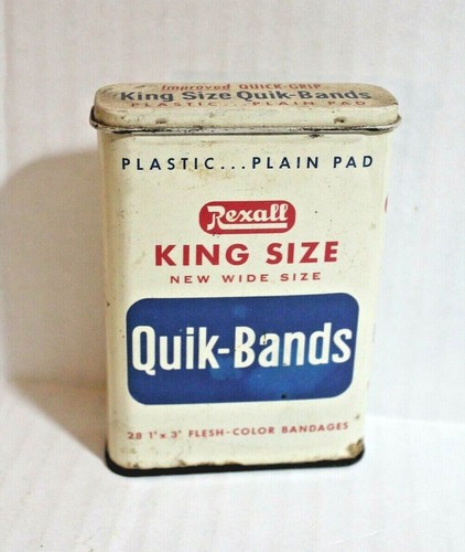 Vintage Rexall King Size Quik-Bands Bandaids in Metal Tin with Bandages ...