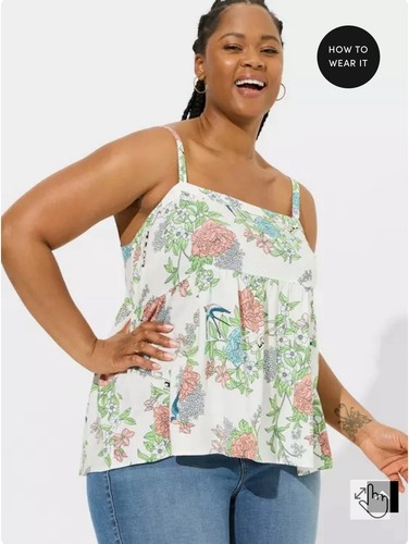 Torrid Babydoll Challis Square Neck Tank Floral Cloud Dancer Size 3. 22 ...