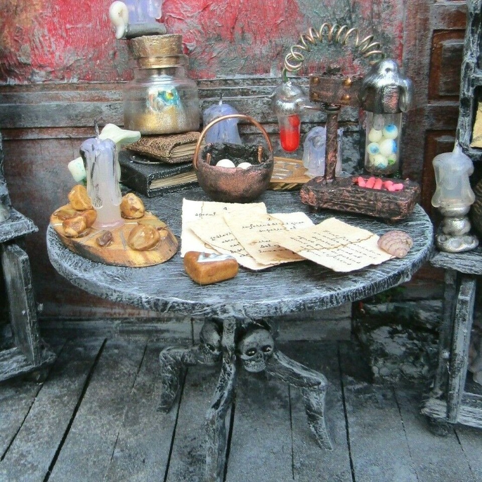 Miniature witch table Haunted dollhouse Hand Halloween alchemy ...