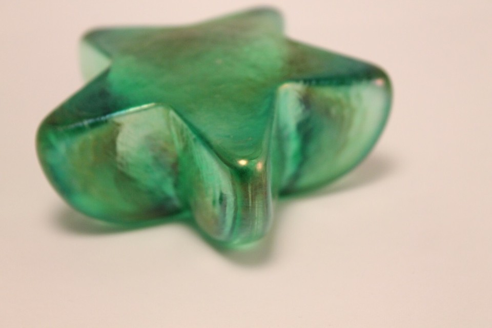 Robert Held Art Glass Green Iridescent Star Paperweight Signed | eBay