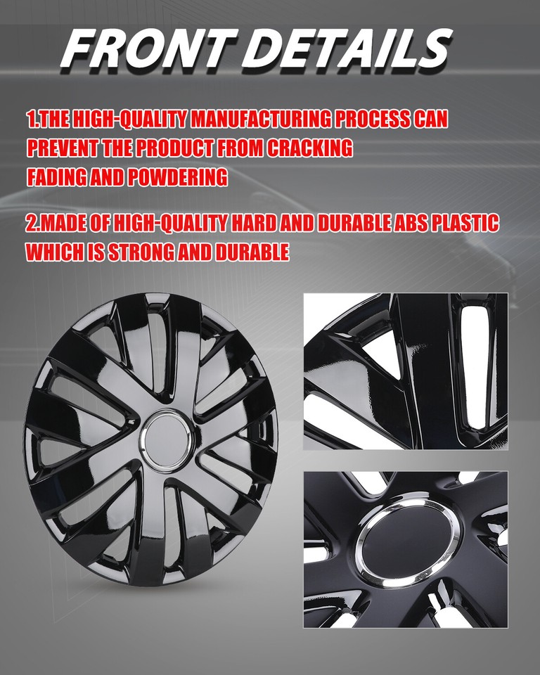 16" Black Lacquer Wheel Covers Snap On Hub Caps Fit R16 Tire Steel Rim ...