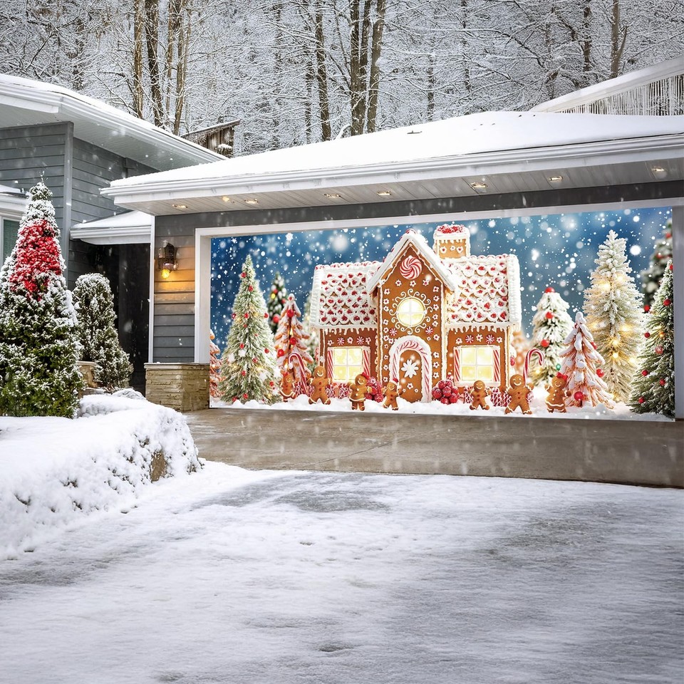 Christmas Garage Door Decorations Outdoor, Large Gingerbread House ...