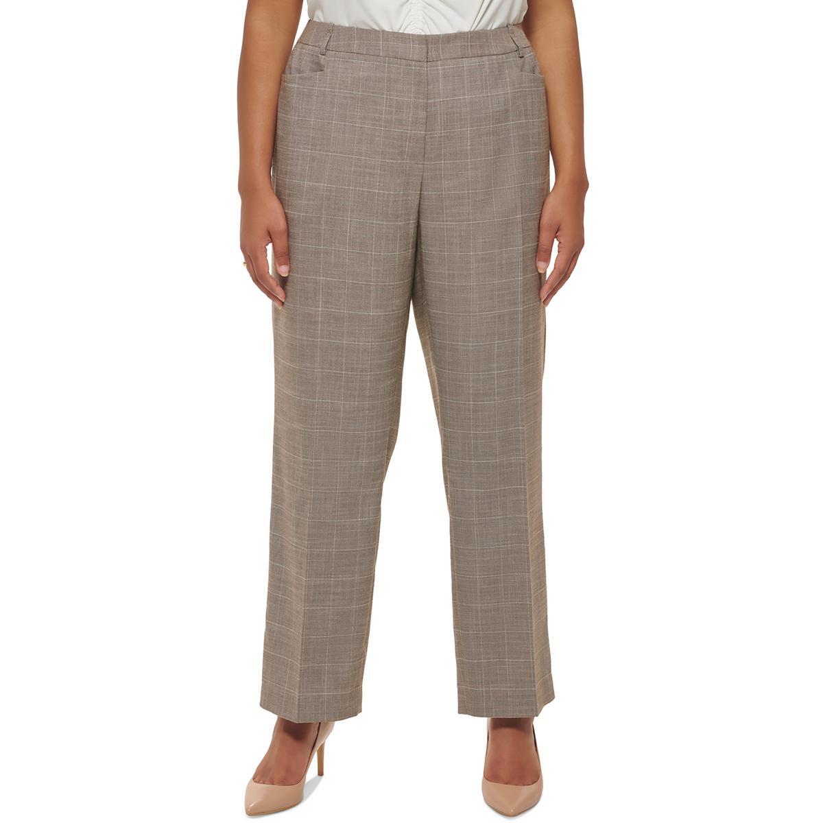 Calvin Klein Womens Beige Window Pane Mid Rise Dress Pants Plus 22W ...