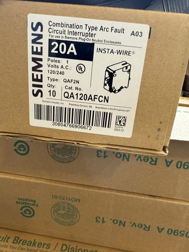 Siemens QA120AFCN Circuit Breaker .10X Each Box 804766906671| eBay