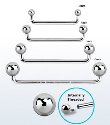 14G Surgical Steel Internally Threaded Surface Piercing Barbell with ...