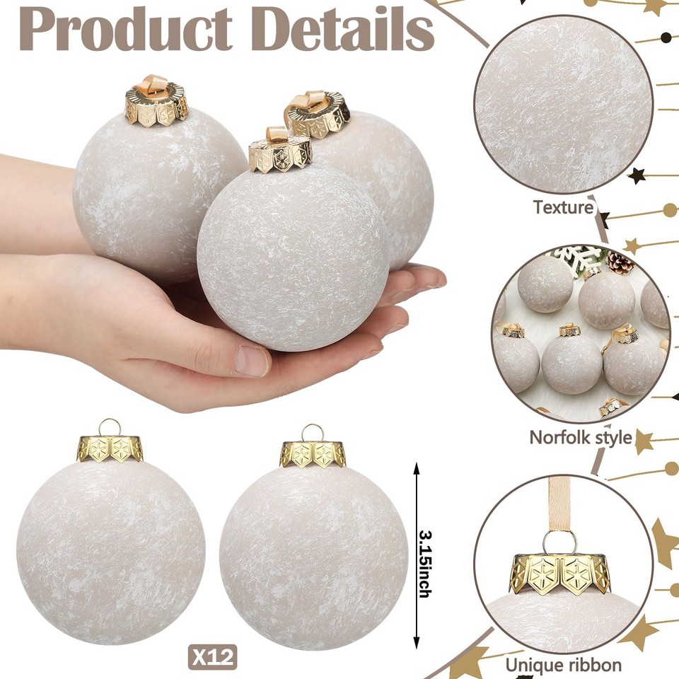 12 Pcs Large Neutral Textured Christmas Ball Ornaments 3.15 Inch ...