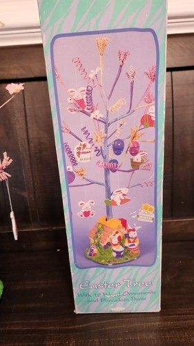 18" Easter Jubilee Tree with Wood Ornaments Porcelain Base KMART In Box ...