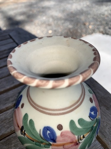Small Vintage Signed AH Puente Hand Painted Floral Design Vase Spanish ...