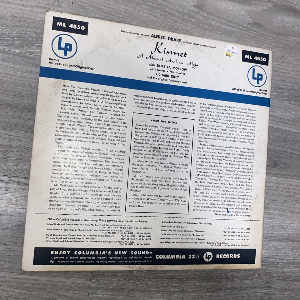 Alfred Drake Kismet 12" Album LP Vinyl Record 1954 Arabian Night ...