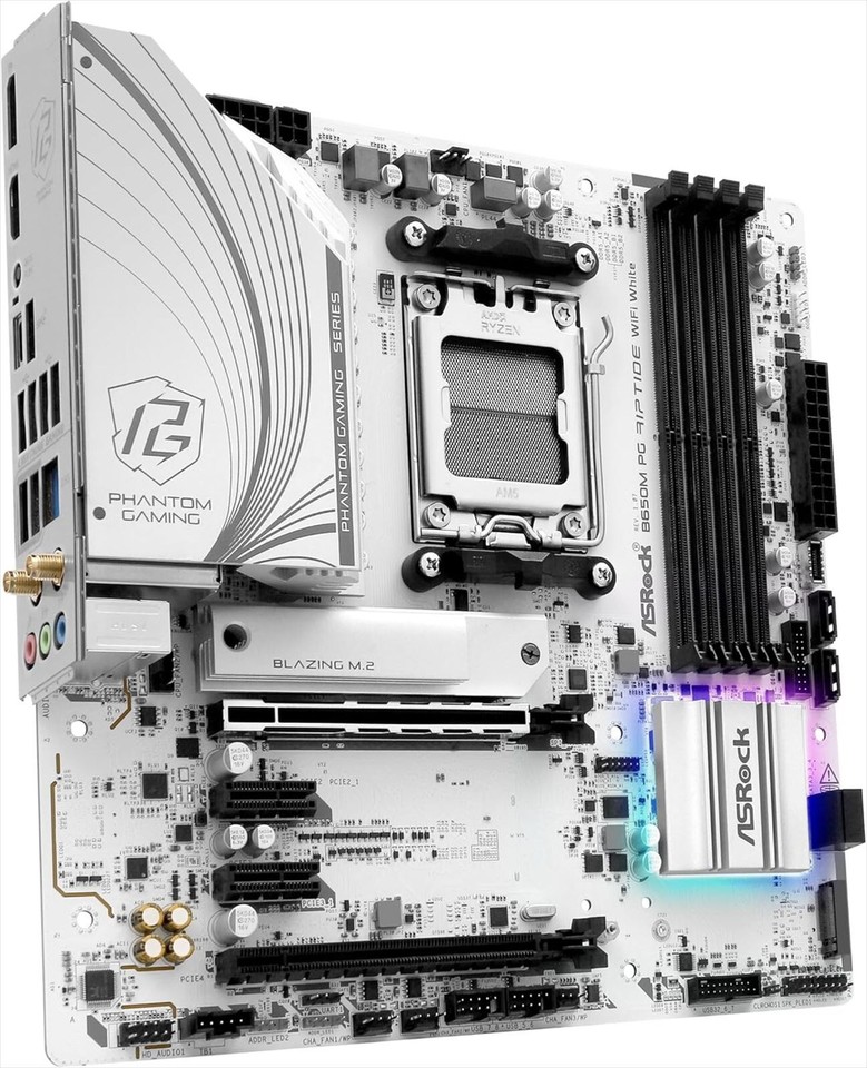 ASRock B650M PG RIPTIDE WIFI White AM5 Micro-ATX Motherboard, DDR5 ...