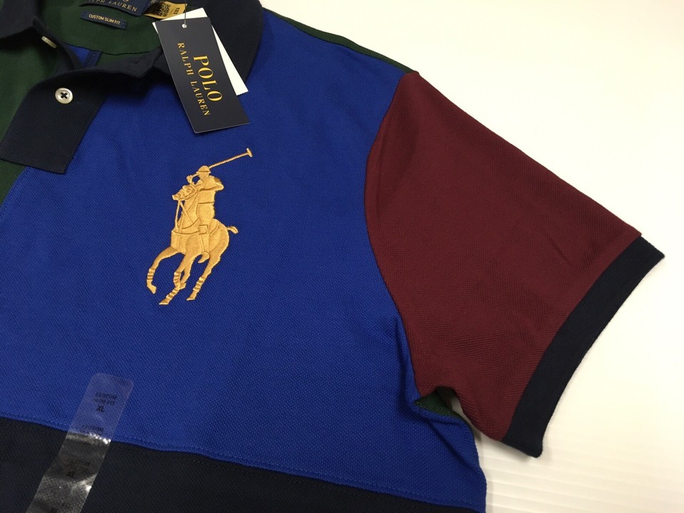Polo Ralph Lauren VTG Patchwork Colorblocked Gold Big Pony Rugby Royal ...