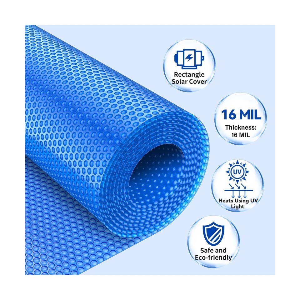BigXwell Solar Pool Cover, Blue 16-mil 16 x 32 Foot Rectangle for In ...