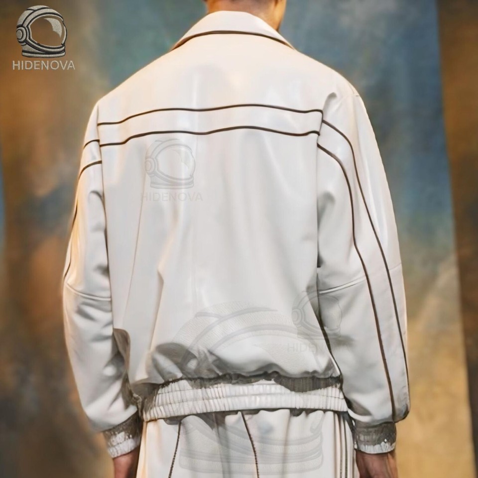 Men’s Real 100% Lambskin Leather Tracksuit Set White Sweatsuit Outfit ...