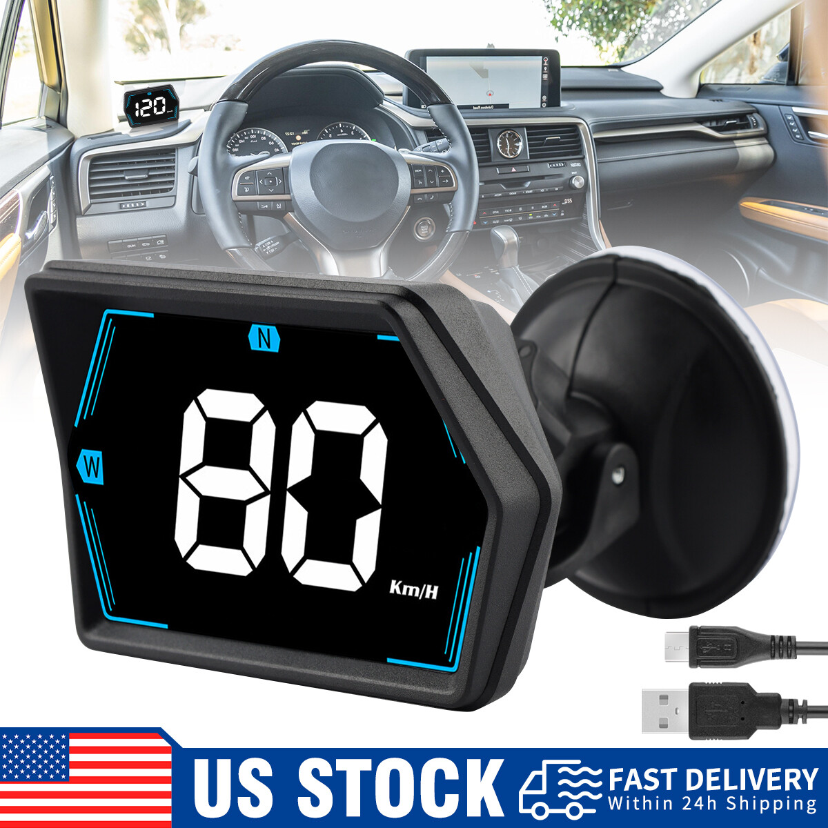 Universal Car Digital Speedometer GPS HUD Head Up Display MPH Overspeed ...