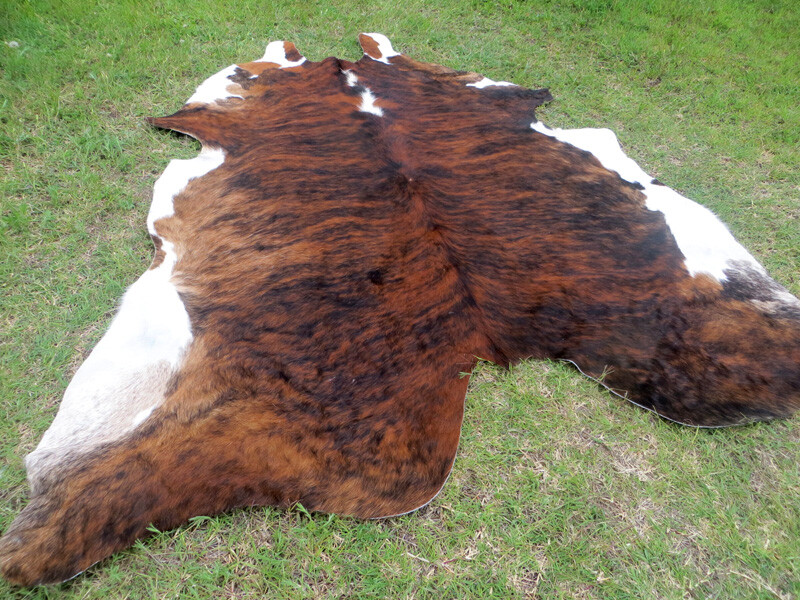 MAKE OFFER !! LARGE TRI-COLOR brindle BROWN Cowhide Rug natural Cow ...