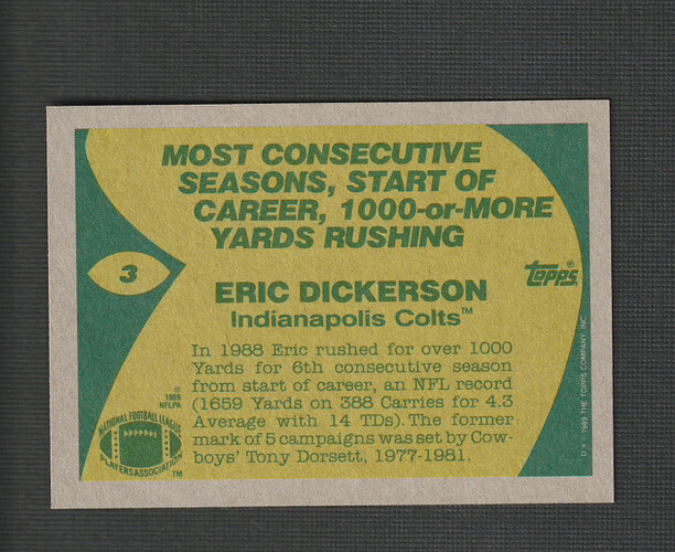 1989 Topps Eric Dickerson Record Breaker #3 Indianapolis Colts | eBay