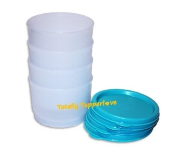 4 Tupperware Snack Cups 4 oz. Containers Set Blue Seals NEW | eBay