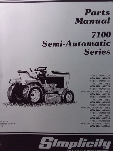 Simplicity 7114 7116 7117 Semi-Automatic Garden Tractor Parts Catalog ...