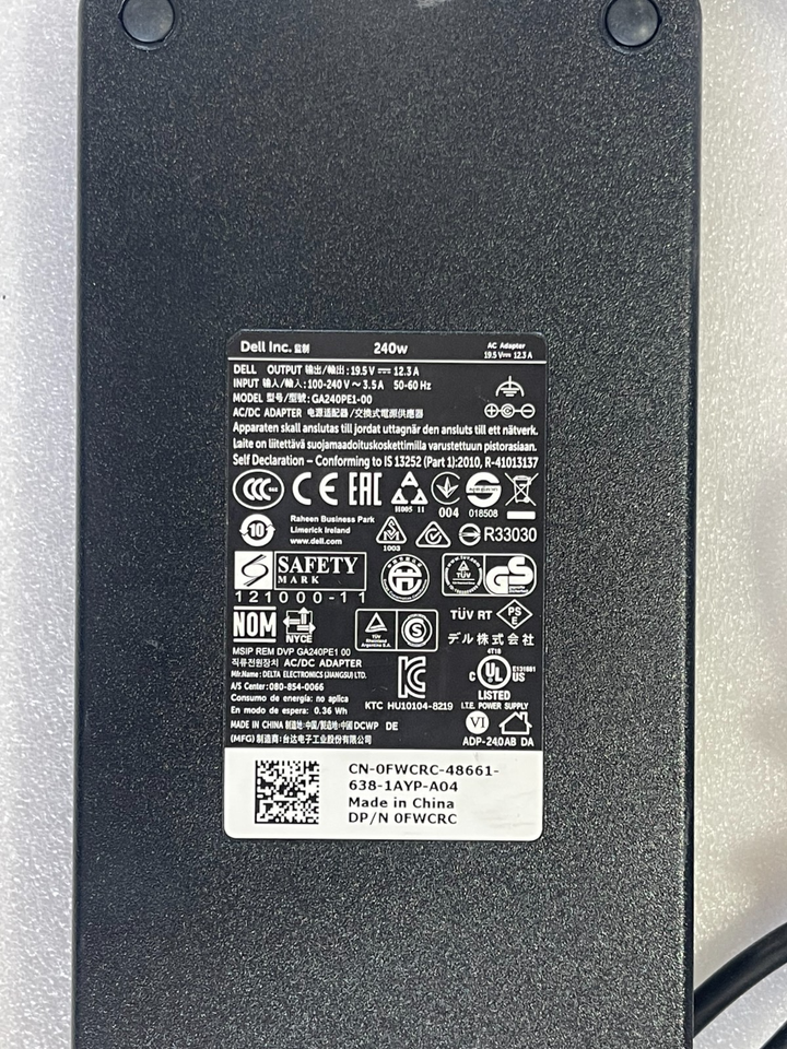 Dell LOT 10 240W Big Barrel AC Adapter 19.5V 12.3A Genuine Power Supply ...