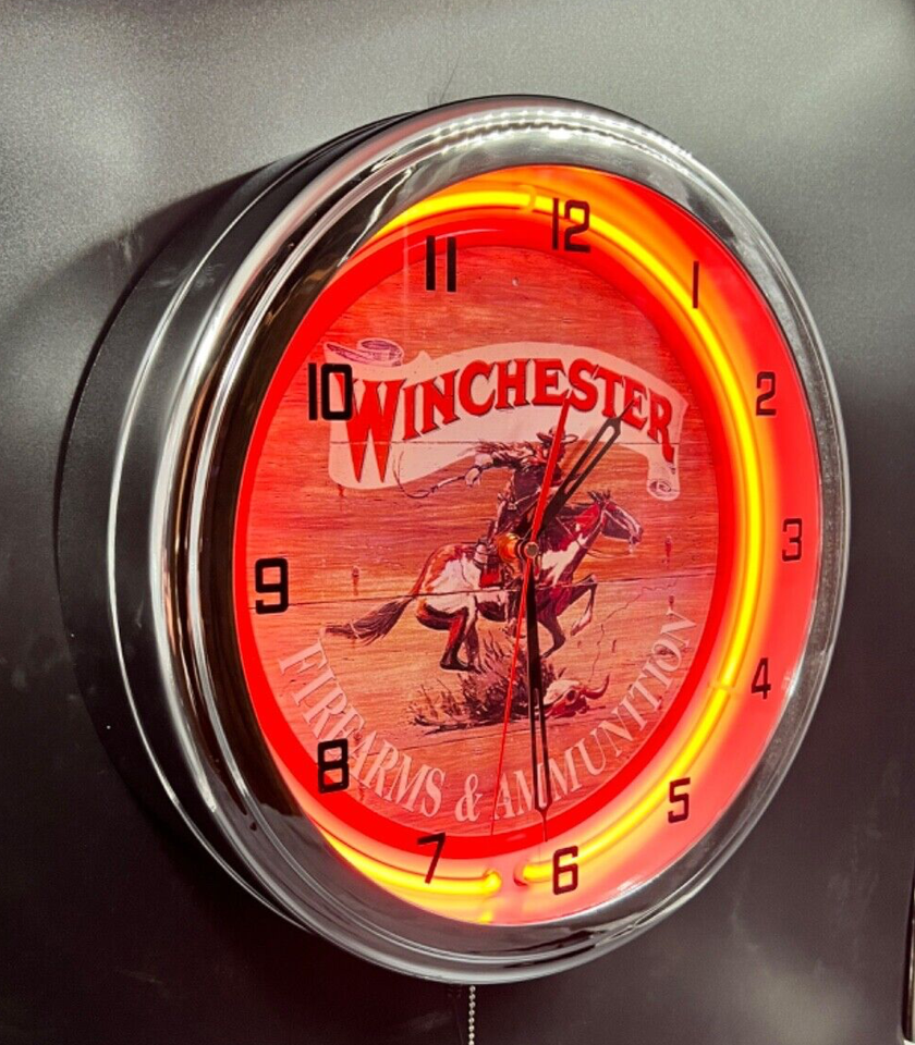 16" WINCHESTER Sign Orange Neon Clock Firearms & Ammunition | eBay