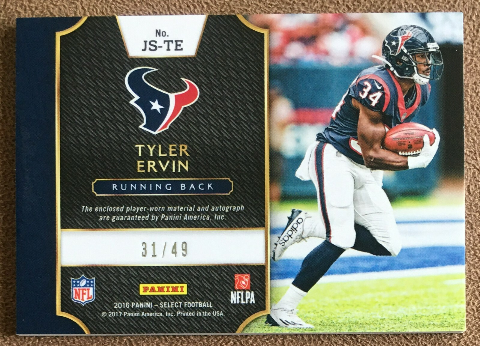 2016 Panini Select - Jumbo Rookie Signature Swatches Tyler Ervin #JS-TE ...