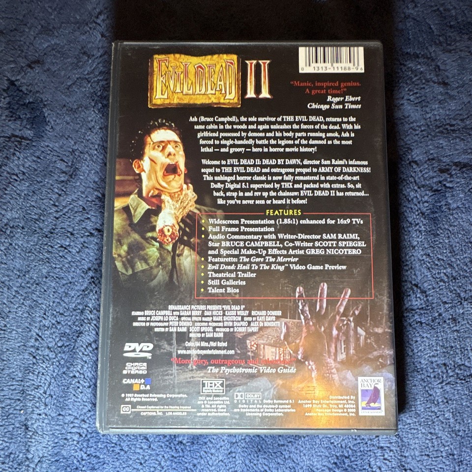 Evil Dead II DVD Widescreen/Full Frame Commentary Rated R Anchor Bay | eBay