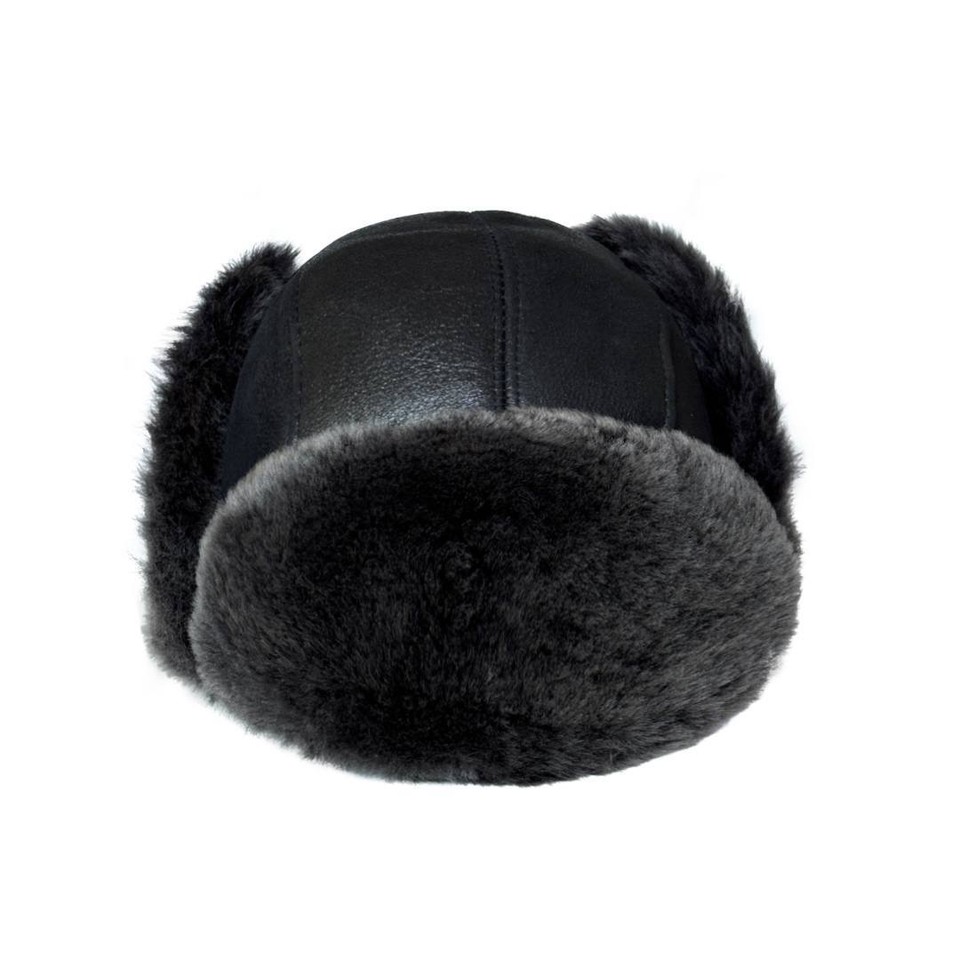 Genuine Shearling Sheepskin Trapper Hat Ushanka Aviator Cap Winter ...