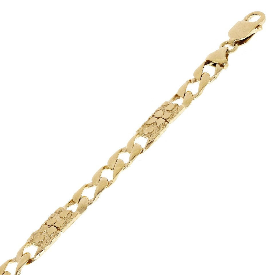 14k Yellow Gold Solid Cuban & Nugget Link Chain Bracelet 8" 6.5mm 12.4 ...