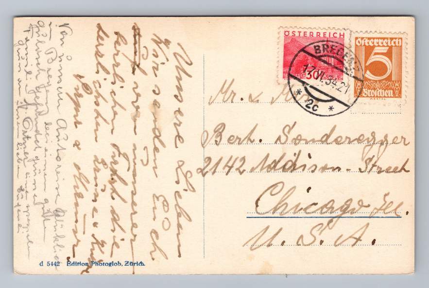 Bregenz Austria Antique Postcard Cover to Chicago Postal History Stamps ...